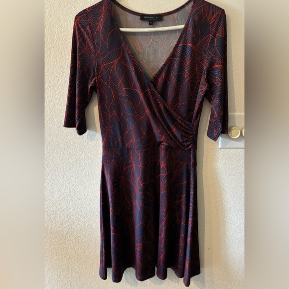 Margaret M | Dresses | Margaret M Blue And Red Patterned Faux Wrap ...